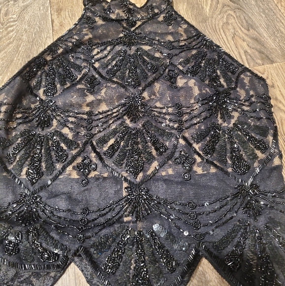 Cache | Tops | Cache Womans Sz Xs Black Semi Sheer Beaded Formal Halter ...